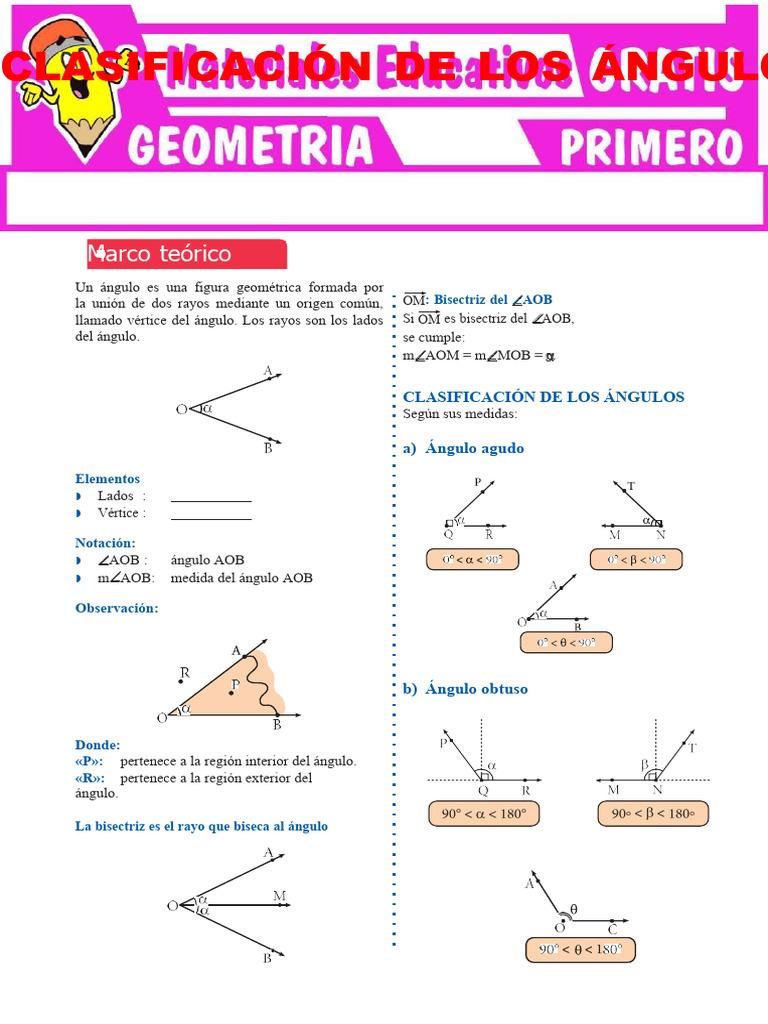 Clasificación de Los Ángulos para Primer Grado de Secundaria | PDF ...