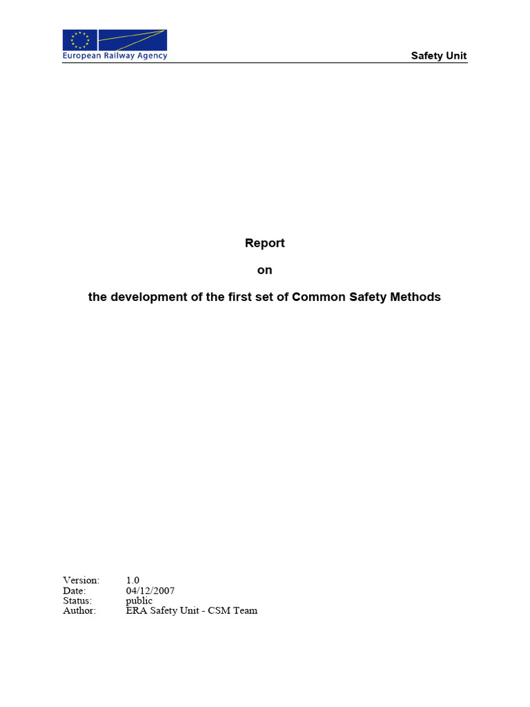 ERA Safety Unit - Report On Development of First Set of CSM - Version 1 ...