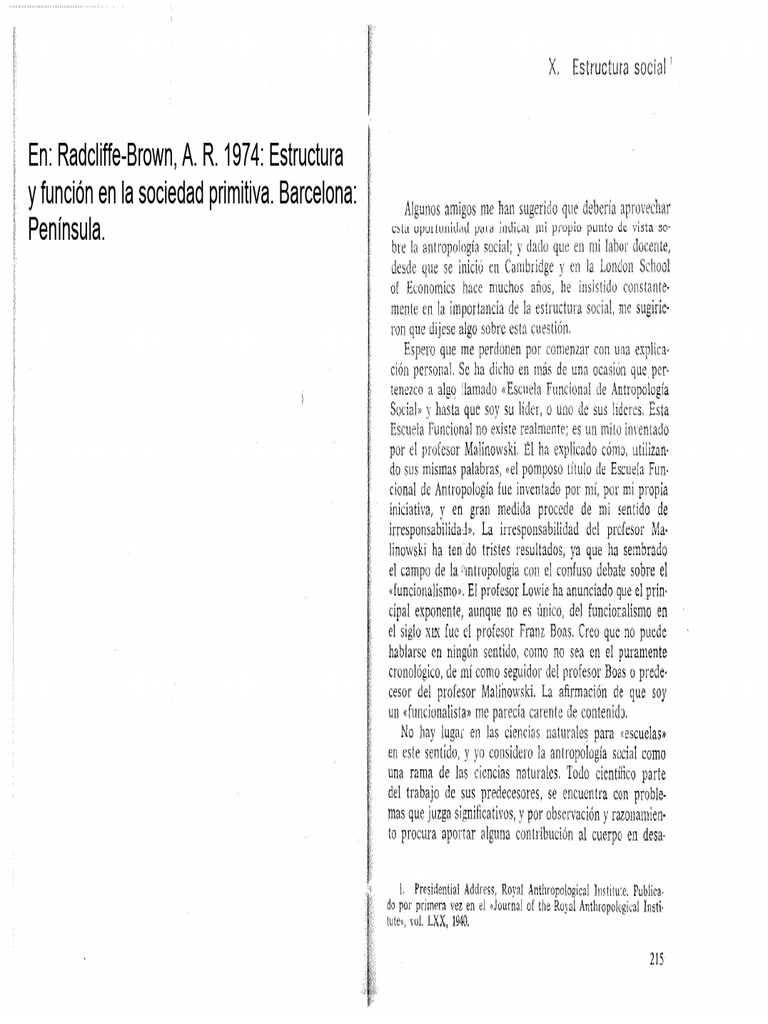 Radcliffe-Brown - Estructura Social | PDF
