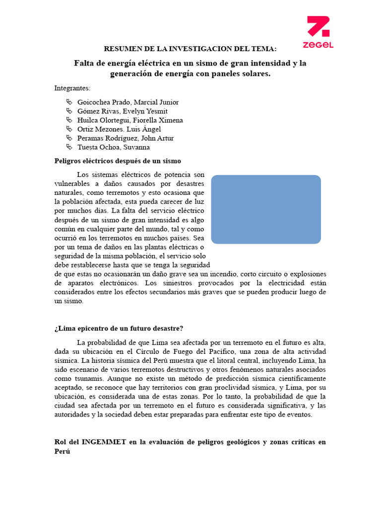 RESUMEN DE LA INVESTIGACION DEL TEMA (1) | Descargar gratis PDF | Temblores | Energía solar