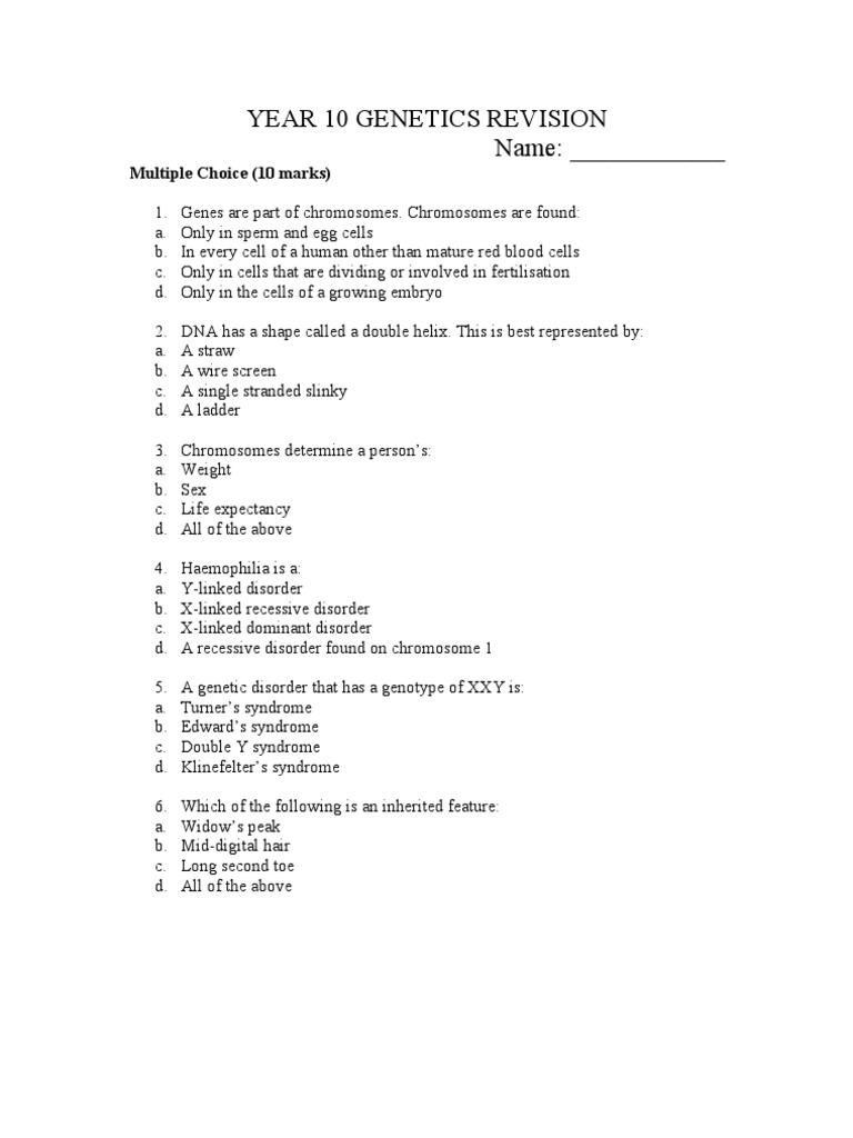 Year 10 Genetics Revision Guide | PDF