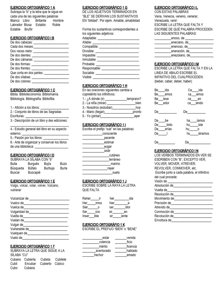 Ejercicio Ortográfico 1 A | Descargar gratis PDF | Gramática | Sintaxis