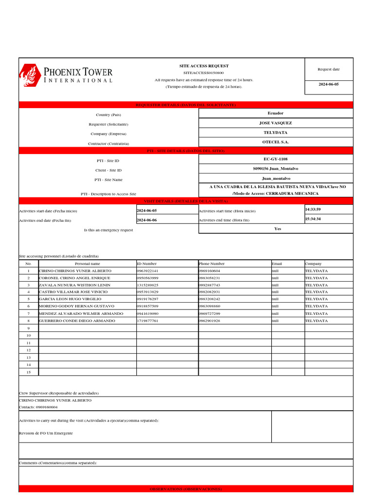 Site Access Request Form | PDF