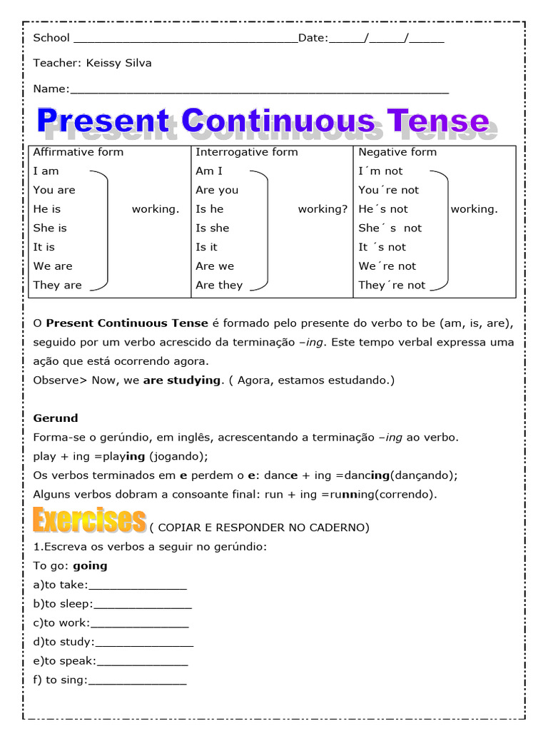 Atividade Present Continuous | PDF