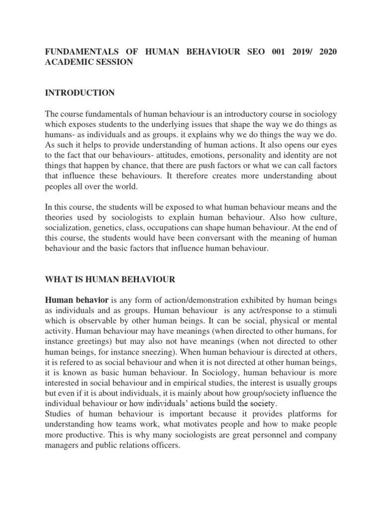 SEO 001 - Fundamentals of Human Behaviour | PDF | Human Behavior | Behavior