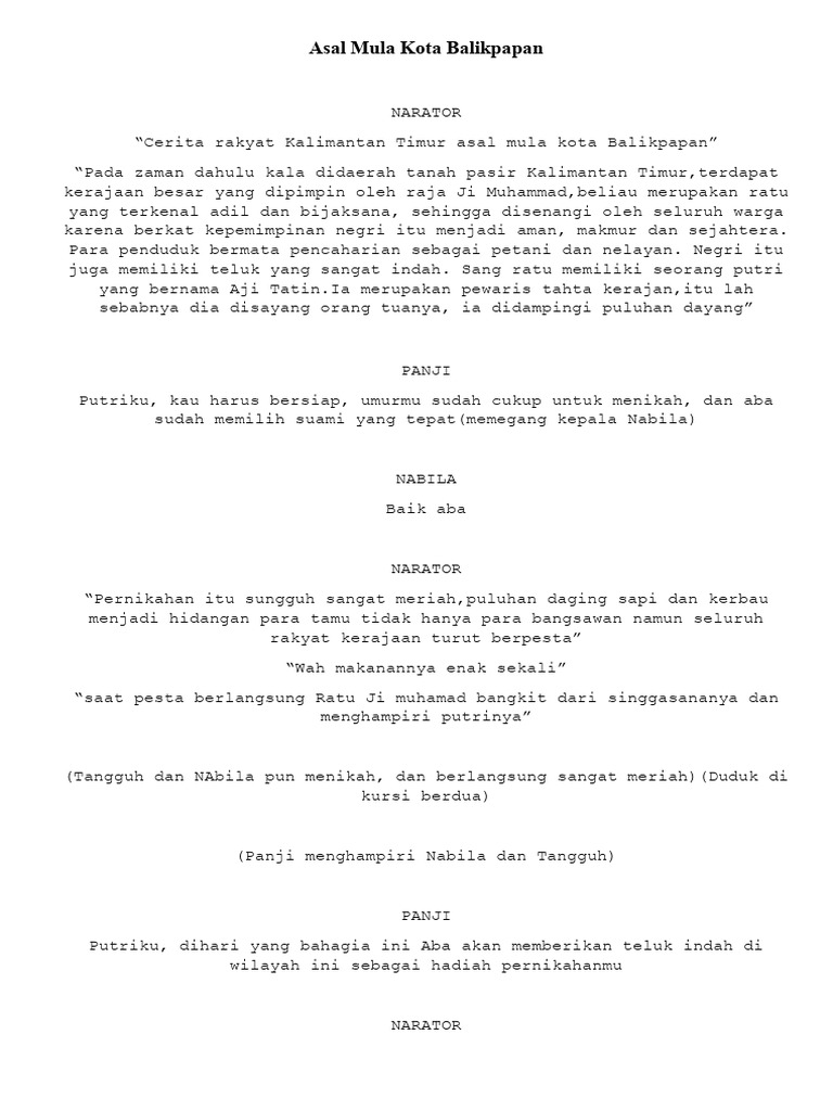Asal Mula Kota Balikpapan (Script Pemeran) | PDF