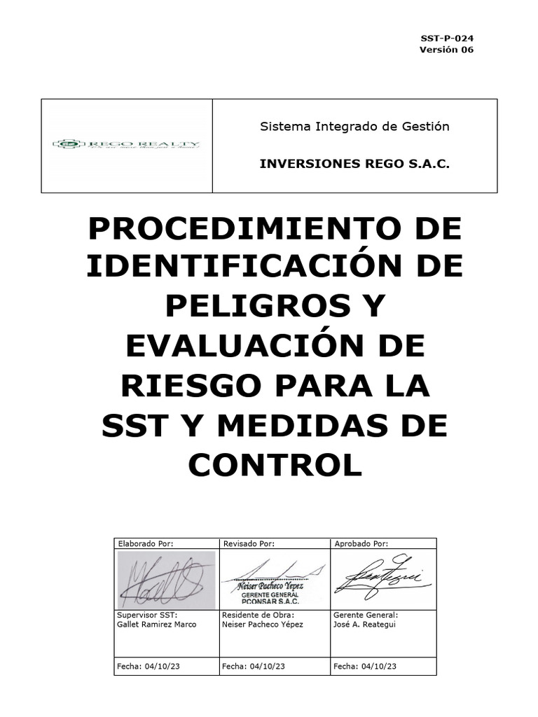 SST-P-024-Procedimiento de Identificación de Peligros y Evaluación de Riesgo para La SST y ...
