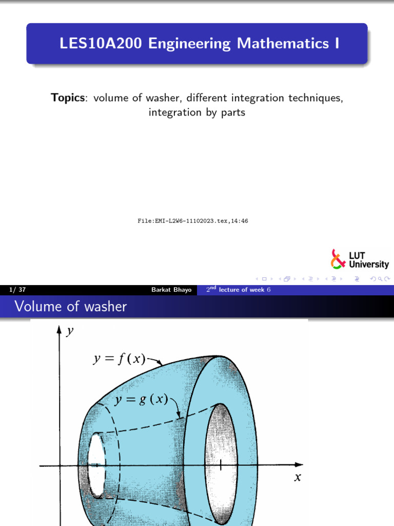 LES10A200 Engineering Mathematics I: Topics: Volume of Washer ...