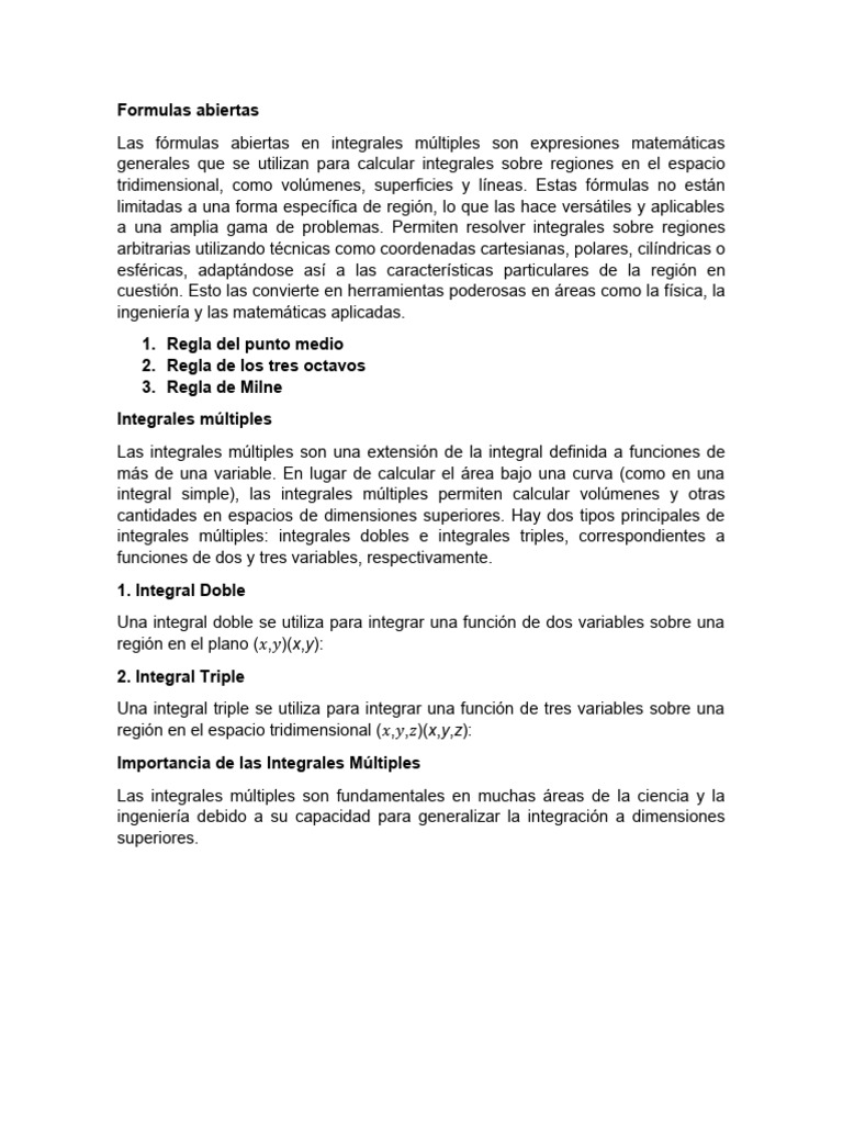 Fórmulas Abiertas en Integrales Múltiples | PDF | Integral | Volumen