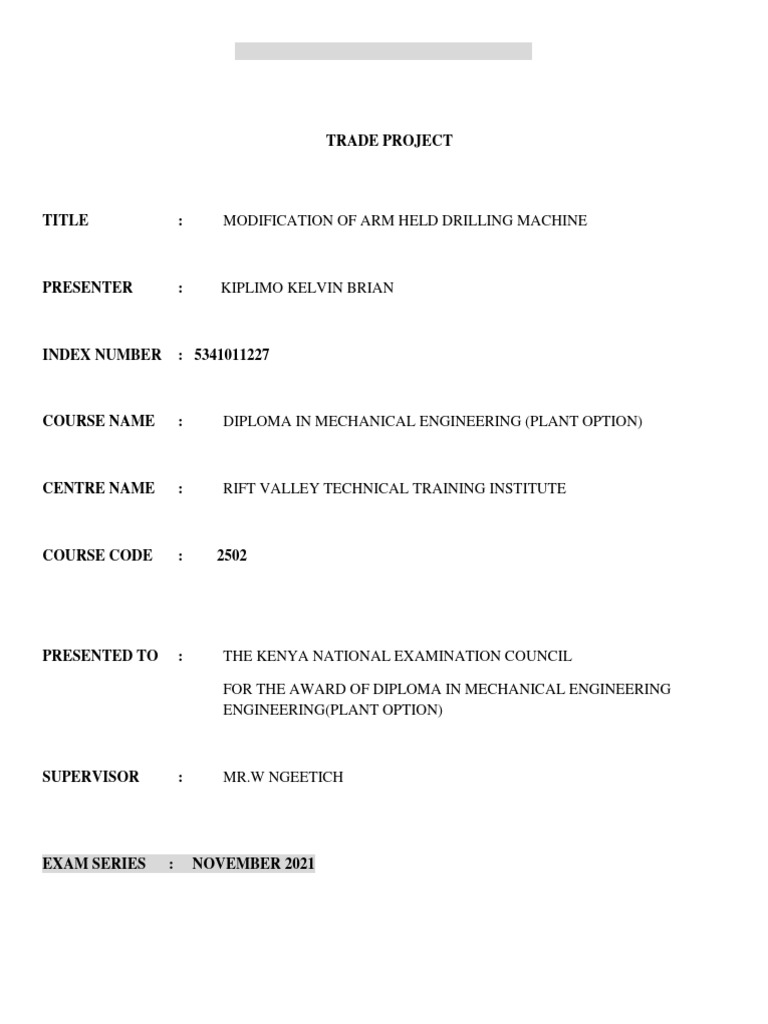 Kiplimo Kelvin Brian PDF | PDF | Drill | Drilling