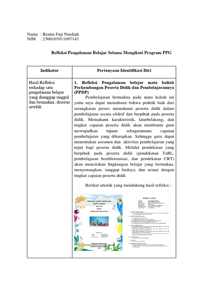 Refleksi Pengalaman Belajar Selama Mengikuti Program PPG - Renita Fuji Nurdiah ...