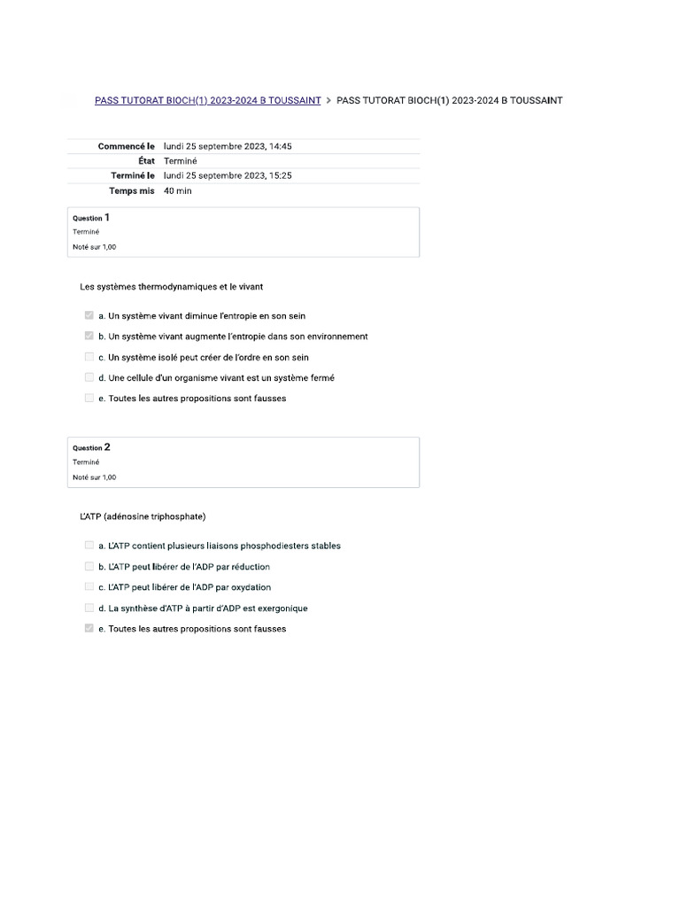 Bioch 1 Tuto PASS | PDF