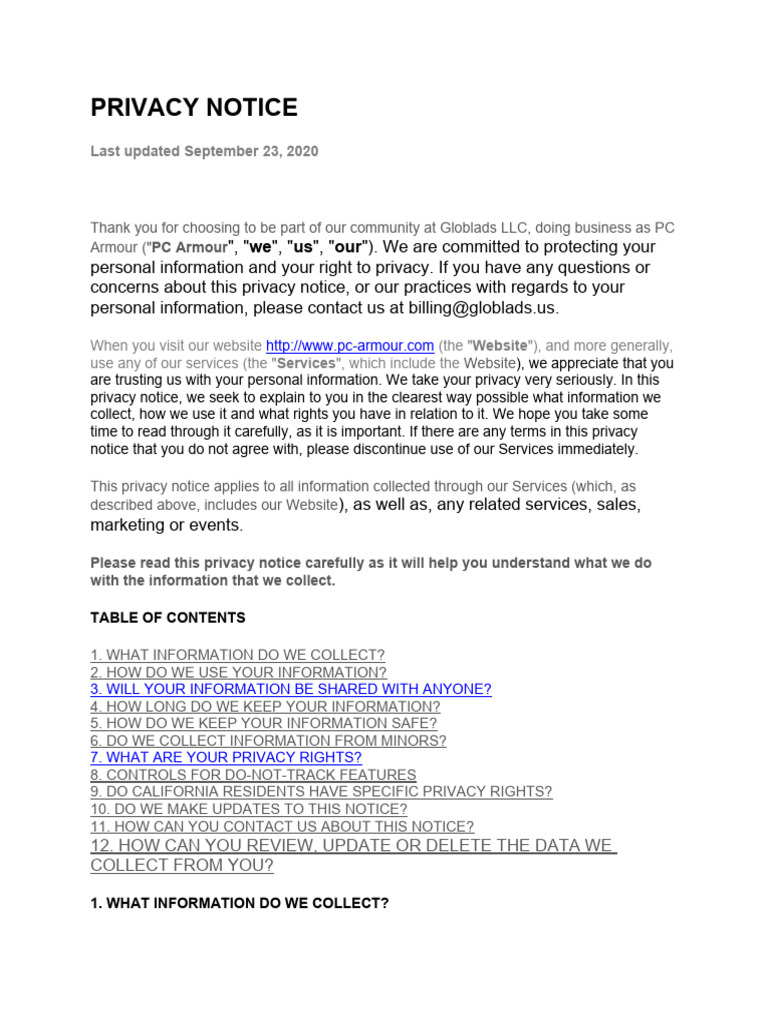 PC Armour Privacy Notice Overview | PDF | Information | Privacy
