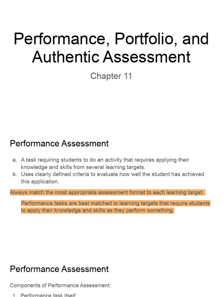 Chapter 11_ Performance, Portfolio, And Authentic Assessment | PDF ...