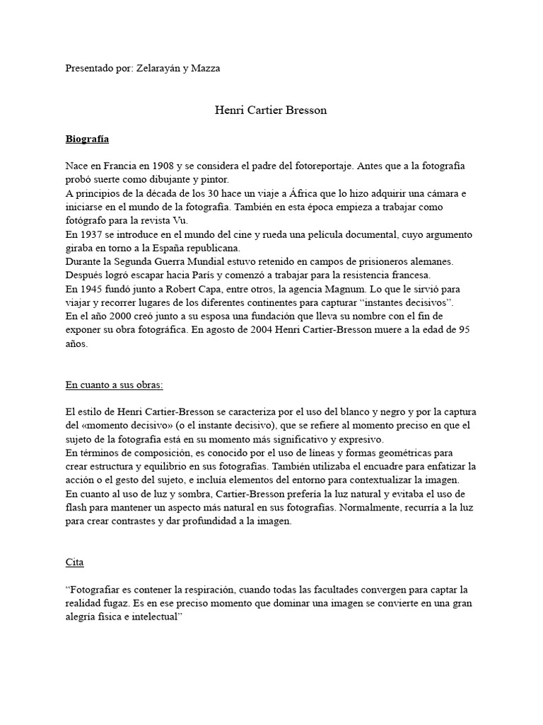 Biografía de Henri Cartier-Bresson | PDF