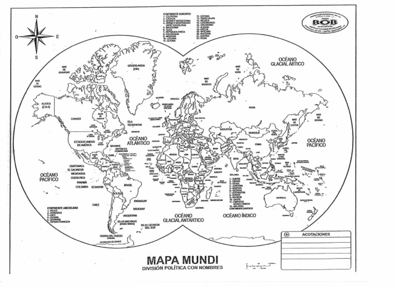 Mapamundi Division Politica Con Nombres | PDF
