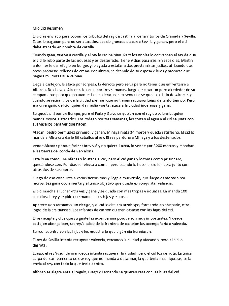 Mio Cid Resumen | PDF