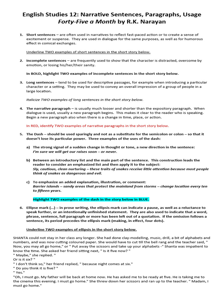 Forty-Five A Month Short Story and Narrative Sentence Structure | PDF ...