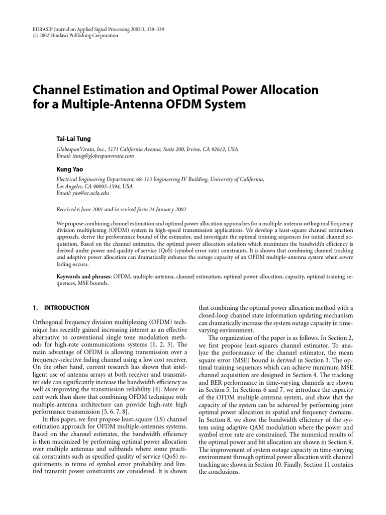 Channel Estimation and Optimal Power Allocation | PDF | Orthogonal ...