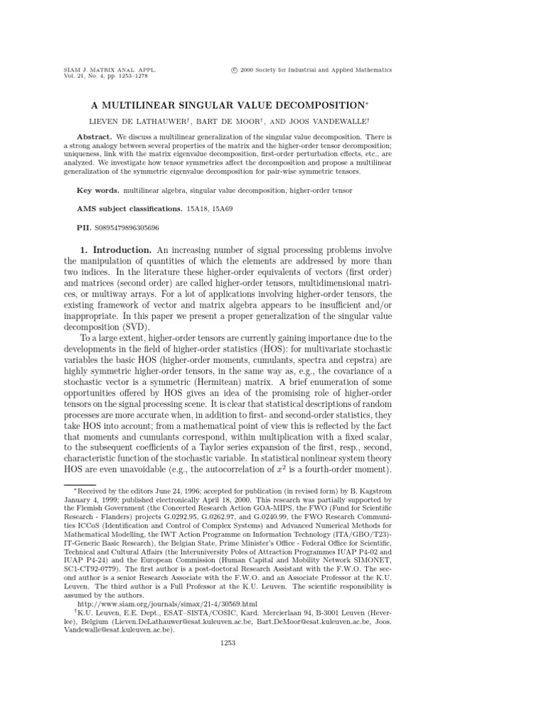 Multilinear Singular Value Decomposition | PDF | Matrix (Mathematics ...