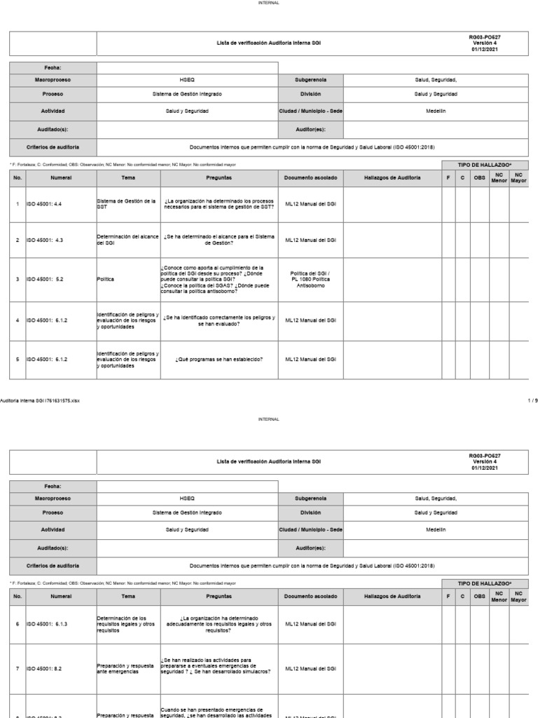 Hseq Salud Y Seguridad V1 Pdf Auditoría Gestión Energética