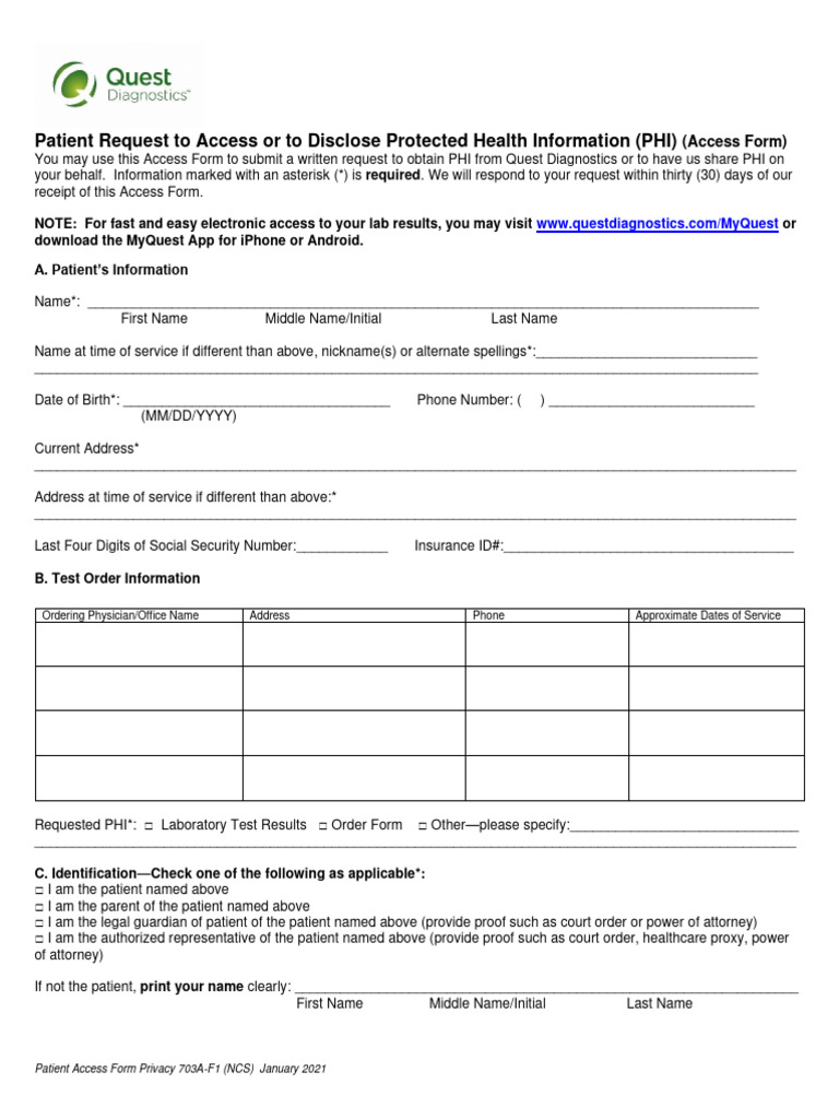 Patient Access Form for PHI Requests | PDF | Health Care