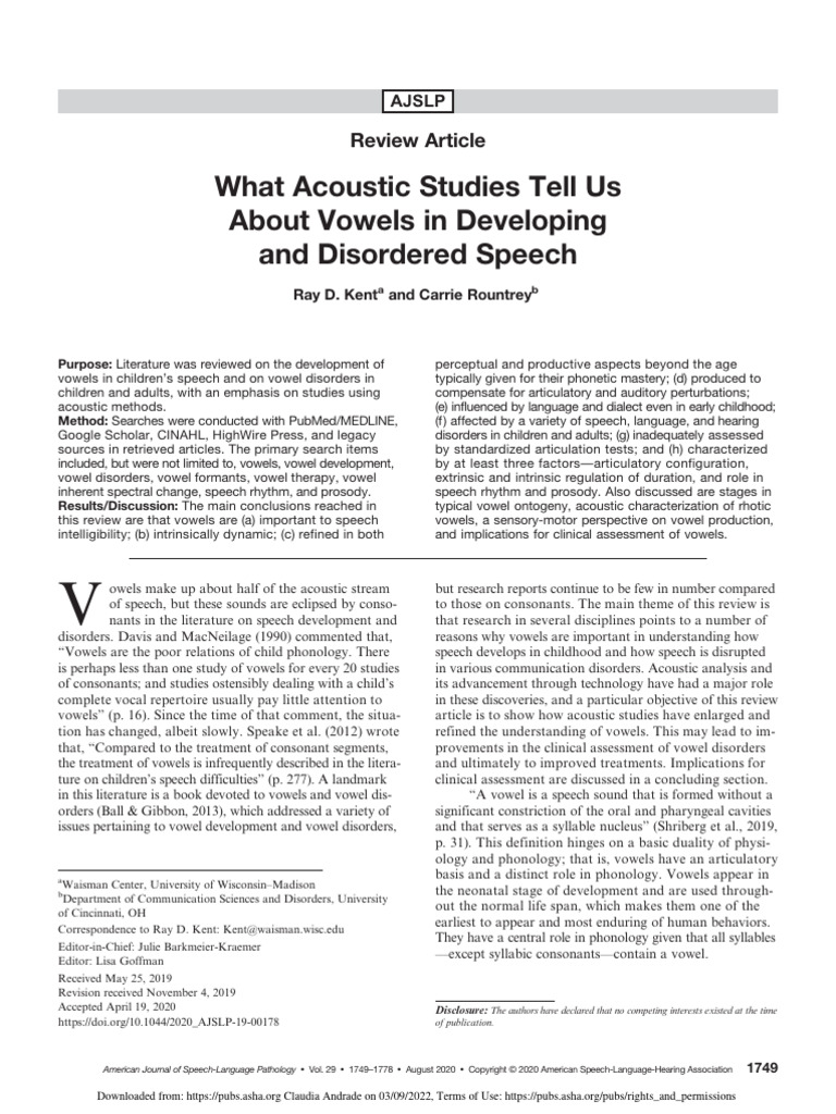 What Acoustic Studies Tell Us About Vowels in Developing and Disordered Speech | PDF | Vowel ...