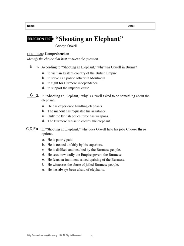 Shooting An Elephant (ANSWERED) | PDF