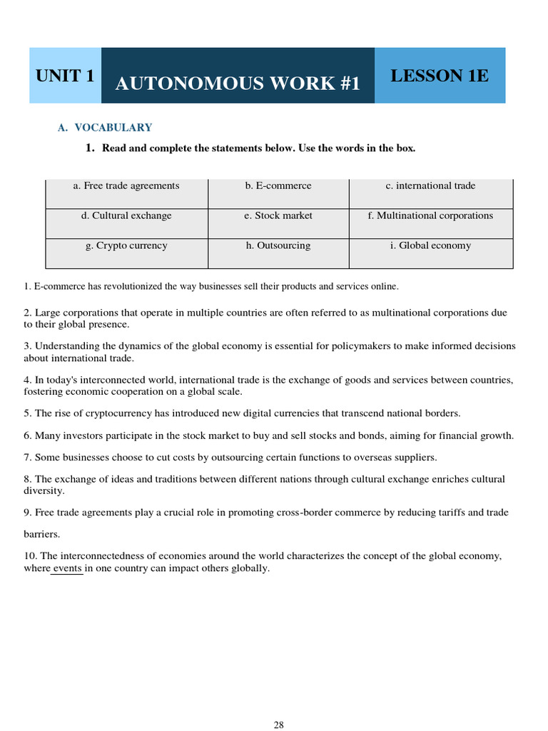 1e Autonomous Work. | PDF | Globalization | Trade