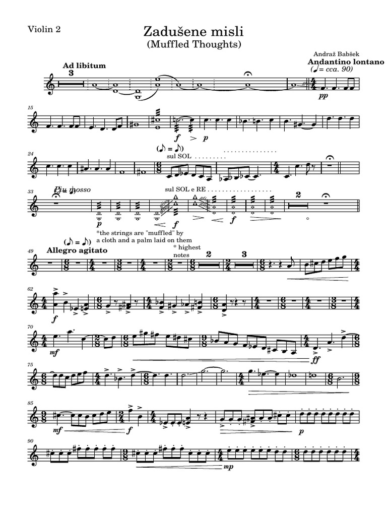 Muffled Thoughts Violin 2 Score | PDF | Musical Instruments | Musical ...