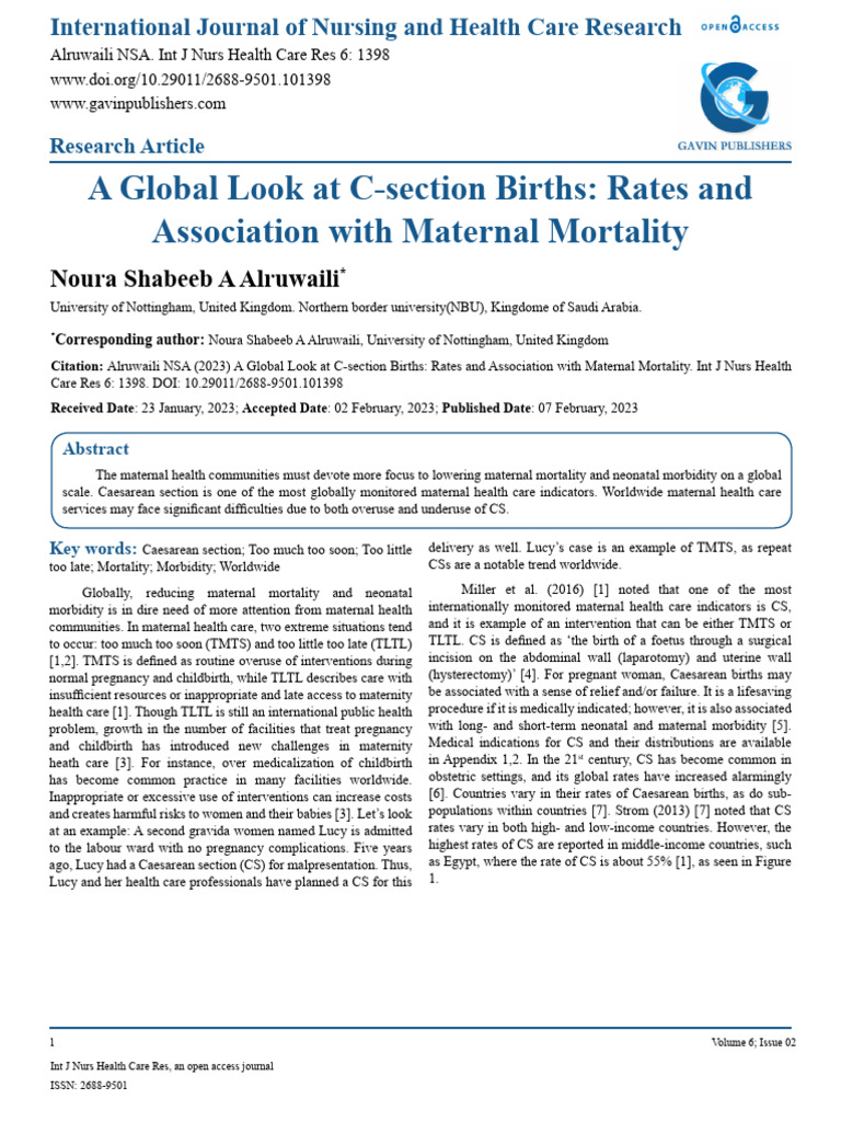 A Global Look at C Section Births Rates and Association With Maternal ...