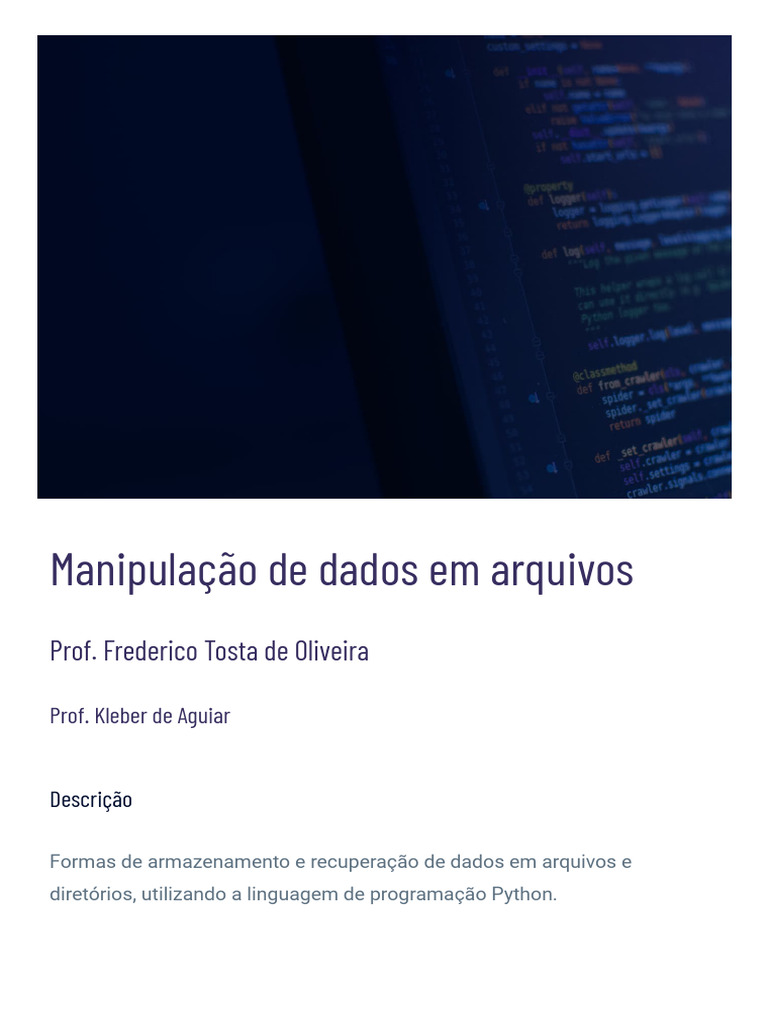 2 - Manipulação de Dados em Arquivos | PDF | Python (linguagem de ...
