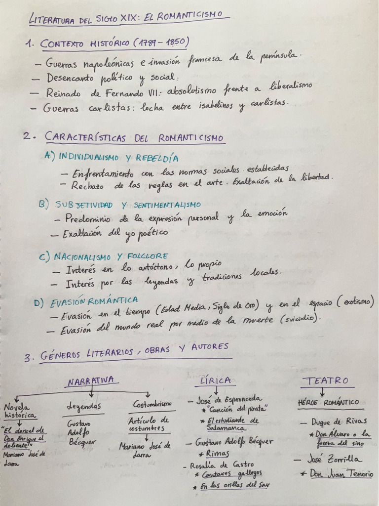 Esquema. Literatura Del Romanticismo | PDF