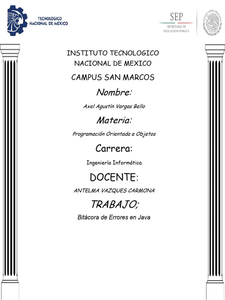 Bitácora de Errores en Java | Descargar gratis PDF | Java (lenguaje de programación) | Lenguaje ...