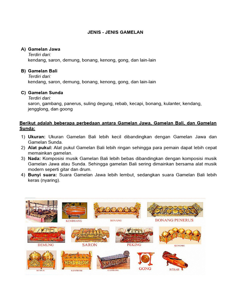 Jenis Jenis Gamelan | PDF | Seni & Disiplin Bahasa | Griya & Taman