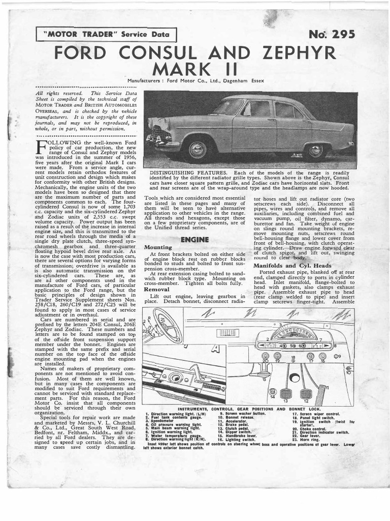 Ford Zephyr, Consul MK2 | PDF | Piston | Clutch