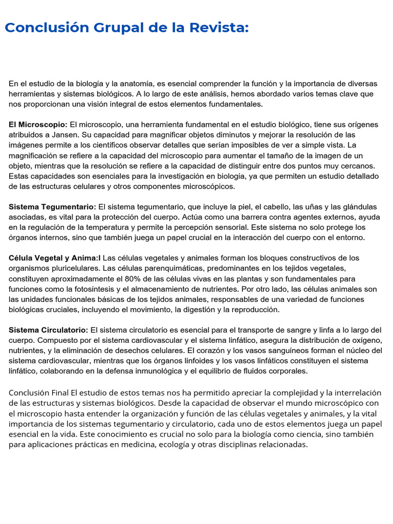 Comclusion Grupal de La Revusta | PDF | Biología | Sistema linfático