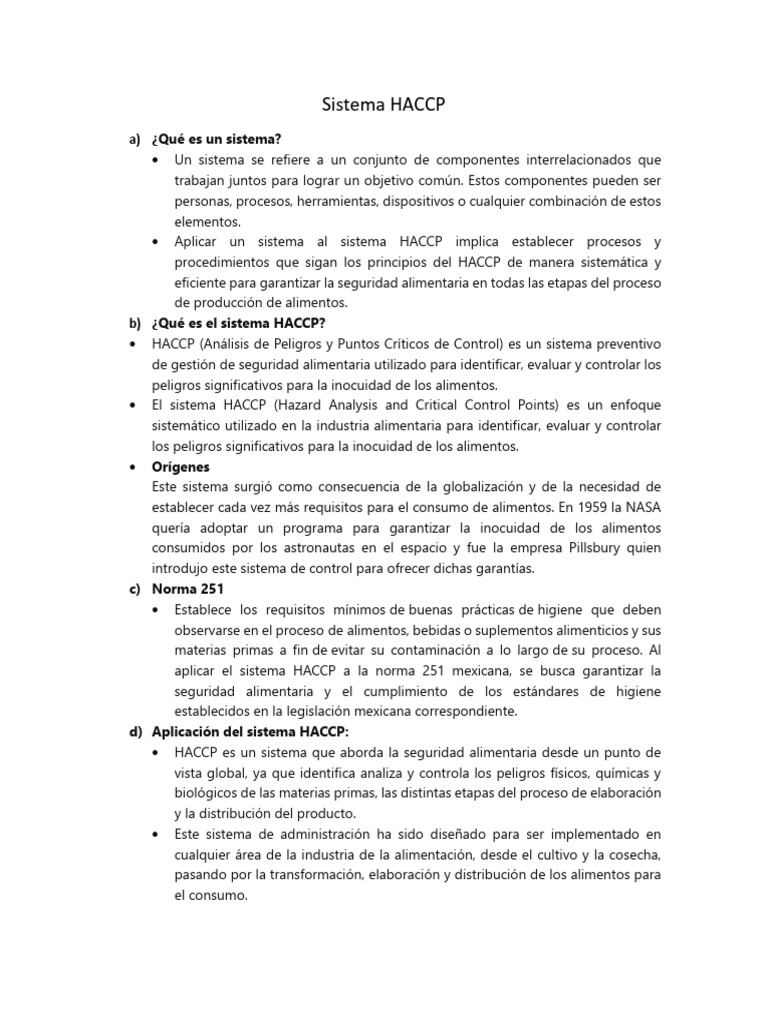 Sistema HACCP | PDF | Análisis de Riesgo y Puntos Críticos de Control | Seguridad alimenticia