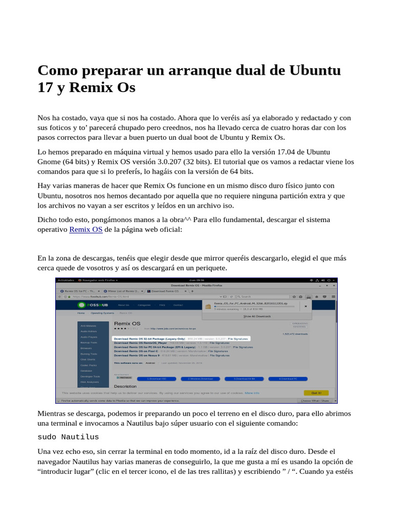 Como Preparar Un Arranque Dual de Ubuntu 17 y Remix Os | PDF | Archivo de computadora | Arranque