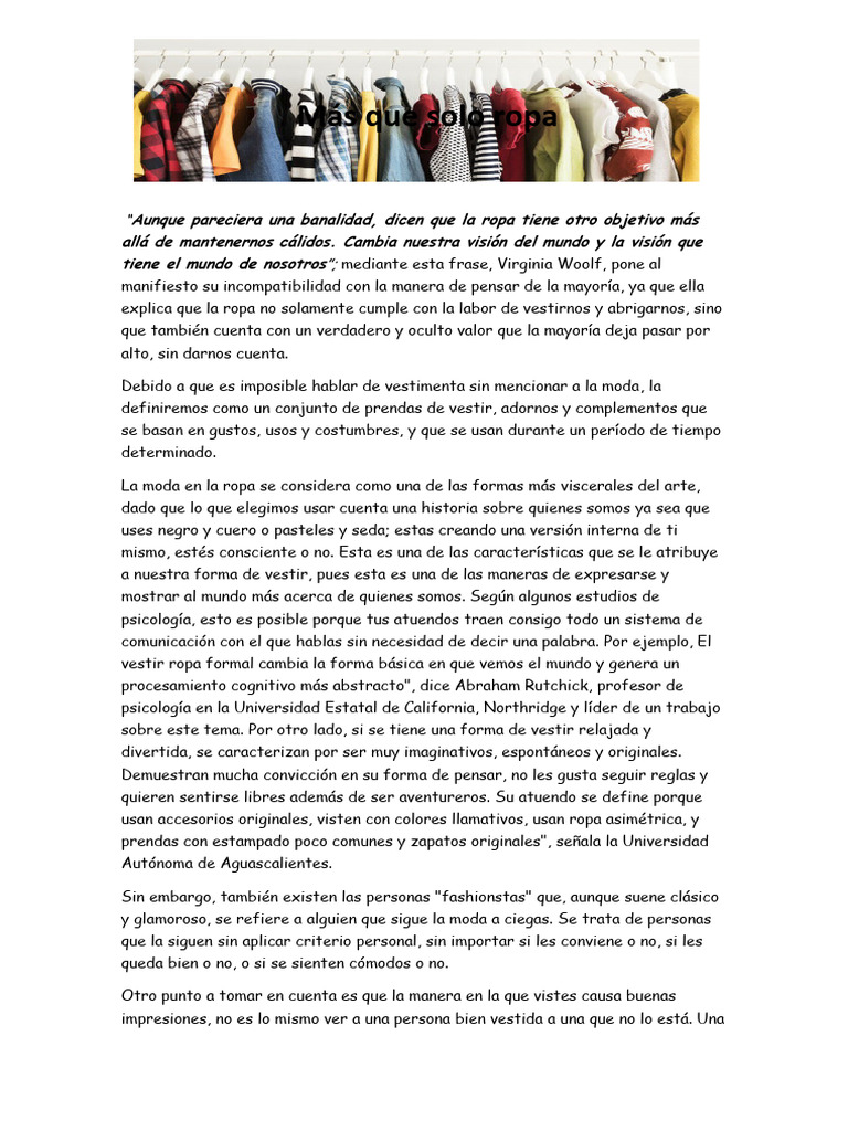 Cuando La Ropa Es Más Que Solo Ropa | PDF | Moda | Ropa