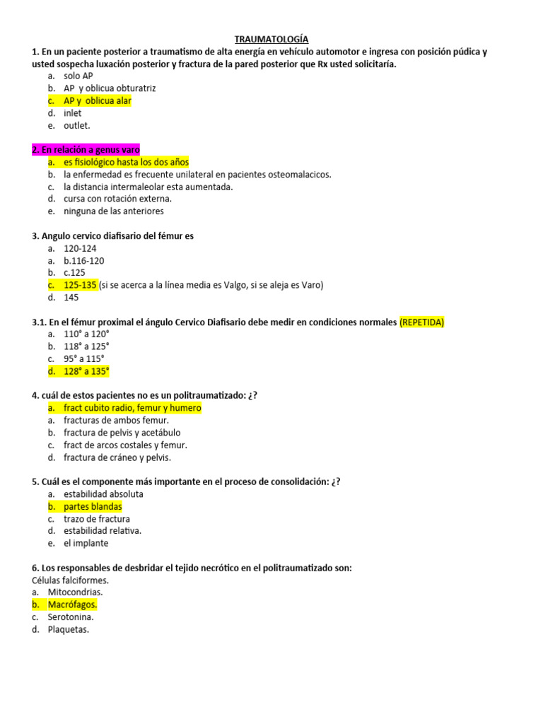 Banco Preguntás Traumatologia | PDF | Pelvis | Hueso
