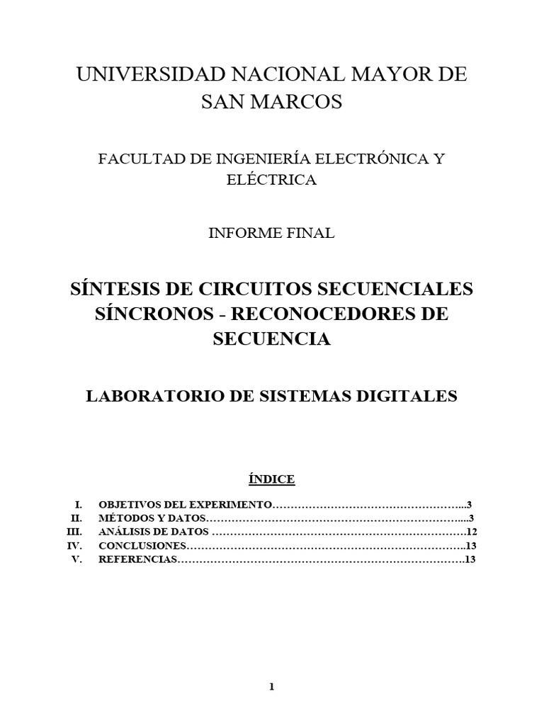 Lab Sist Digitales Infome Final Detector Secuencia | PDF | Red eléctrica | Informática