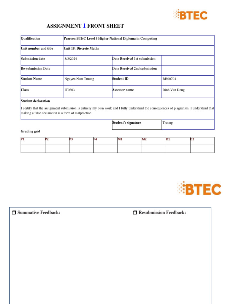 Asm1 - 1ST - Descret Math - Truongnn - BH00704 | Download Free PDF | Algorithms And Data Structures