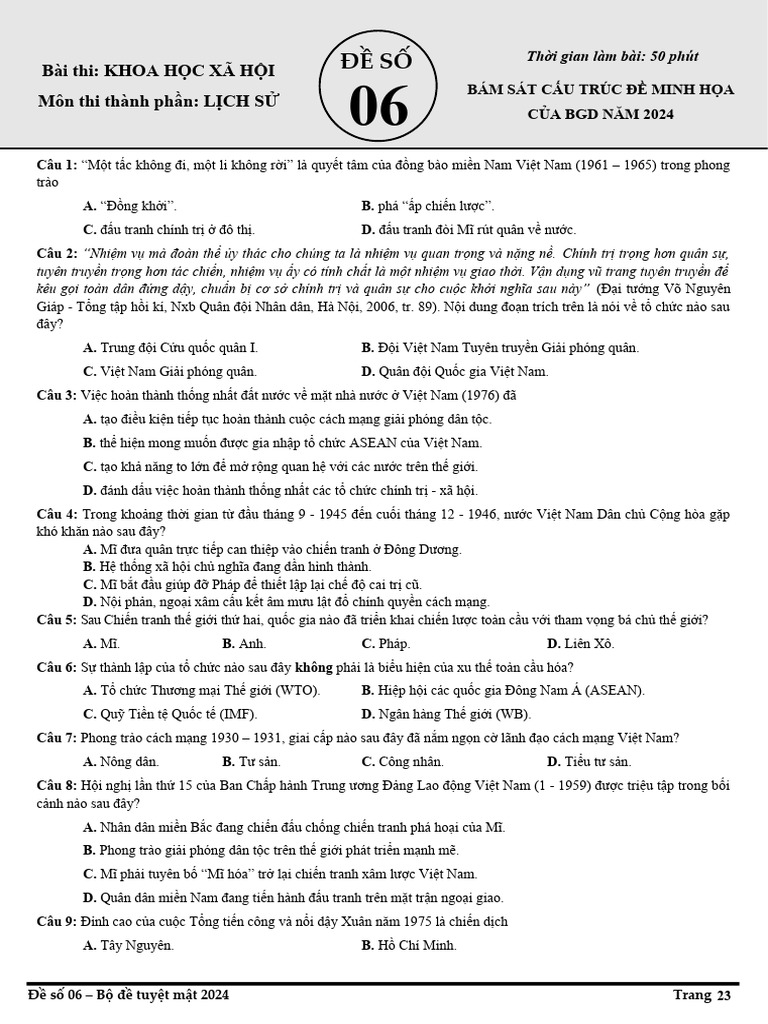de So 06 Mon Lich Su | PDF
