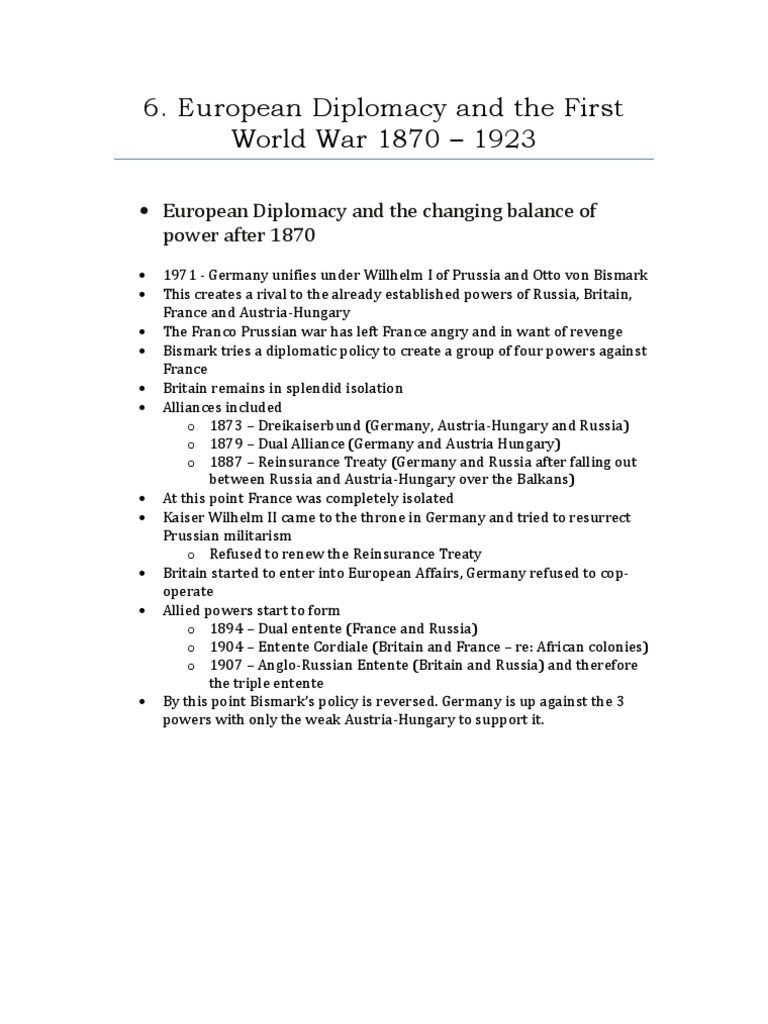 European Diplomacy Pre-WWI Dynamics | PDF | Allies Of World War I ...