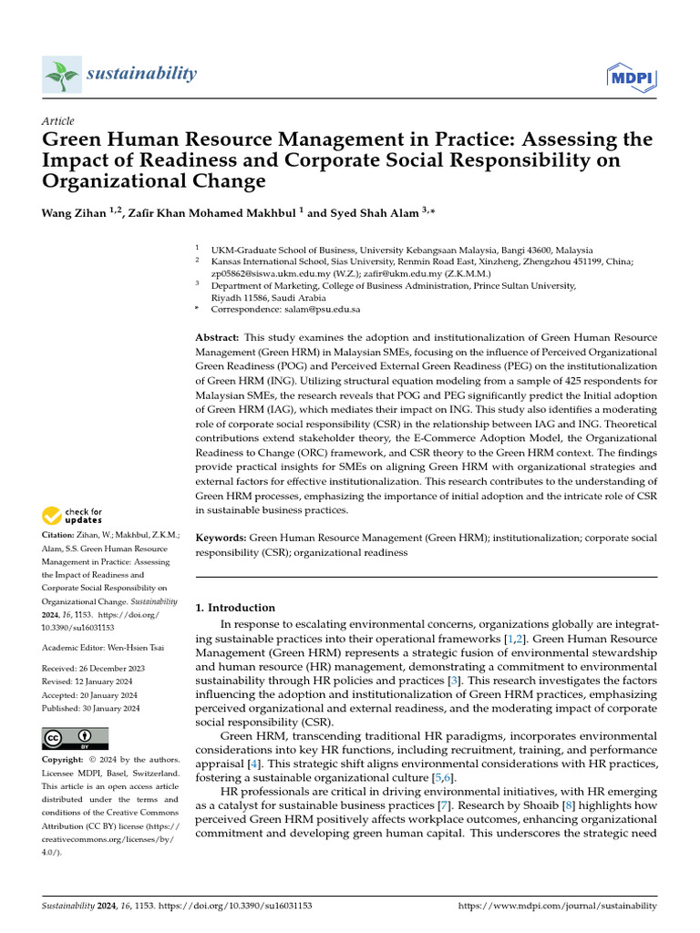 Green Human Resource Management in Practice Assessing The | PDF | Human ...