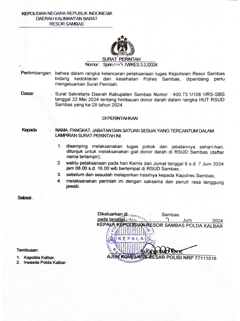 Sprin Donor Hut Rsud SBS | PDF