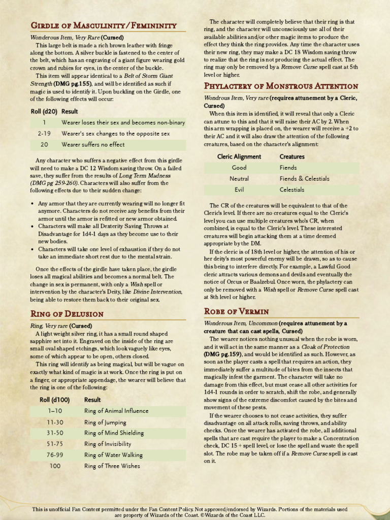Cursed Wondrous Items for Pathfinder | PDF | Magician (Fantasy)