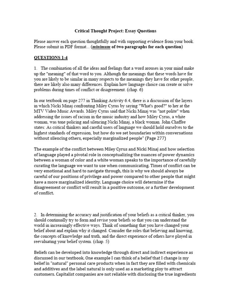 Critical Thought Project | PDF | Knowledge | Critical Thinking