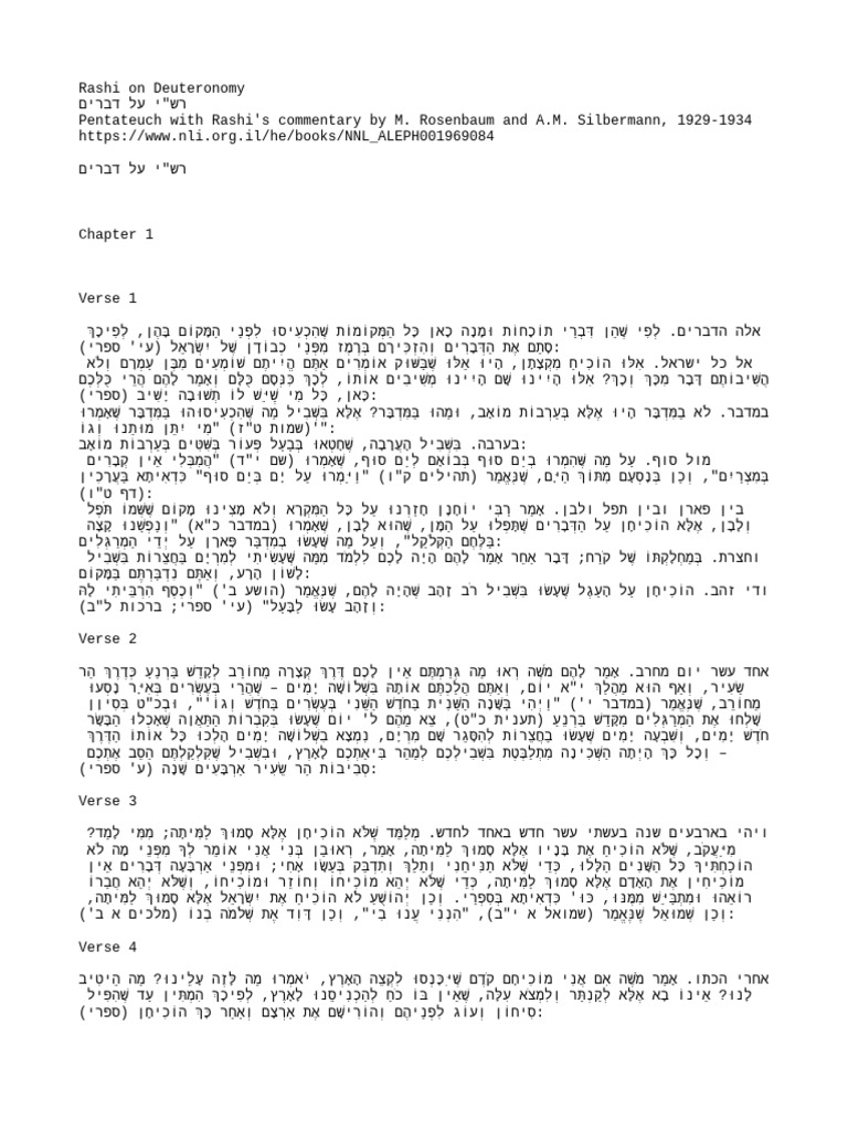 Rashi On Deuteronomy - He - Pentateuch With Rashi's Commentary by M. Rosenbaum and A.M ...